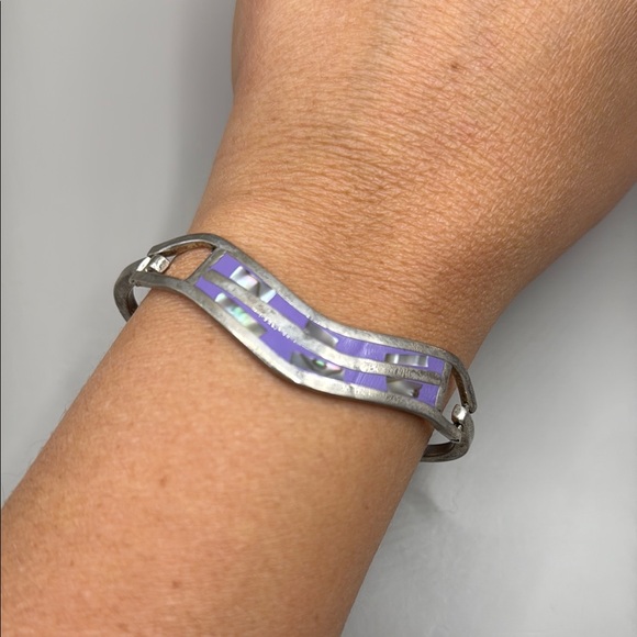 Jewelry | Vintage Silver Purple Abalone Shell Wave Large Cuff Bangle Statement Bracelet | Poshmark